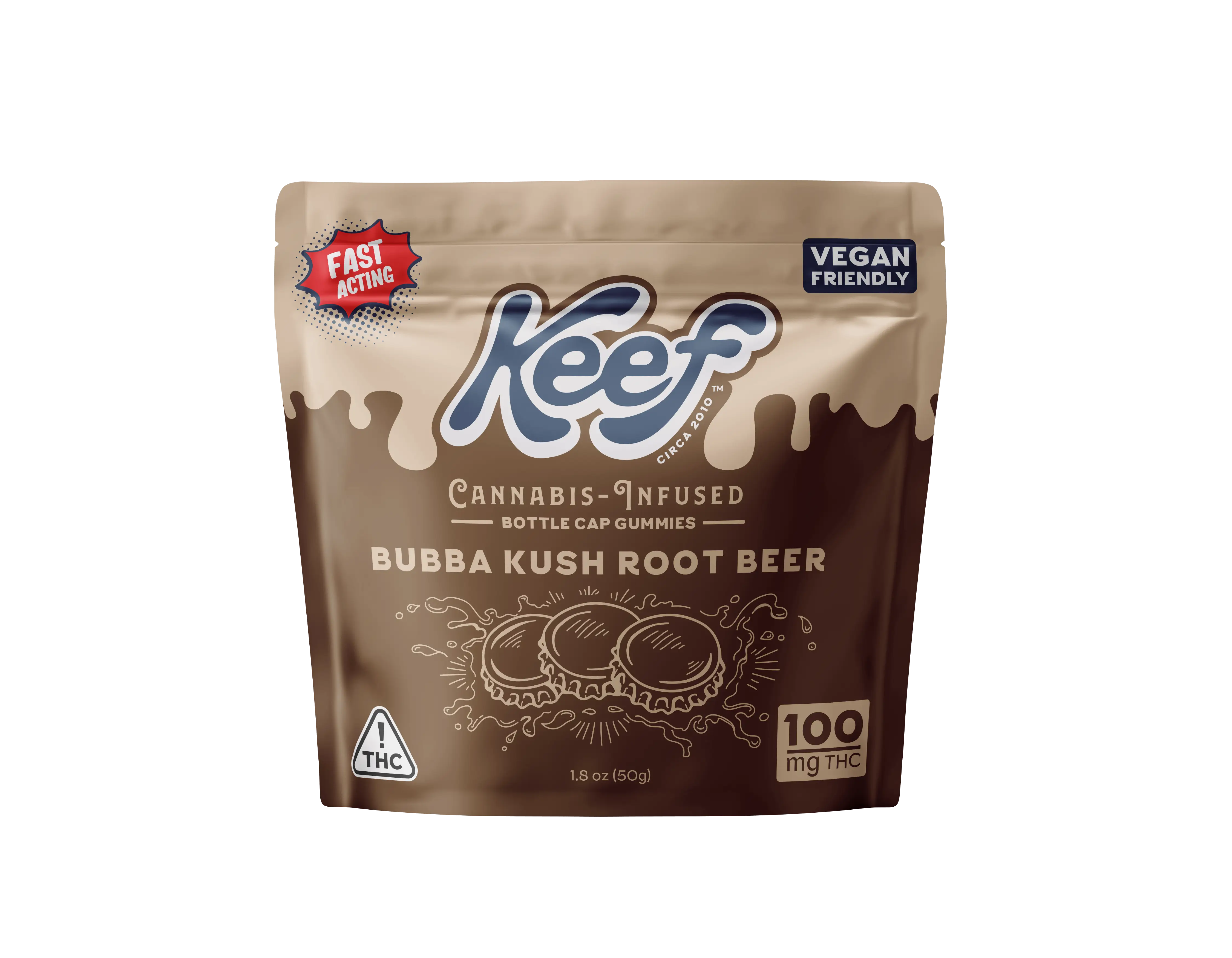Keef Bubba Kush Root Beer THC Bottle Cap Gummies